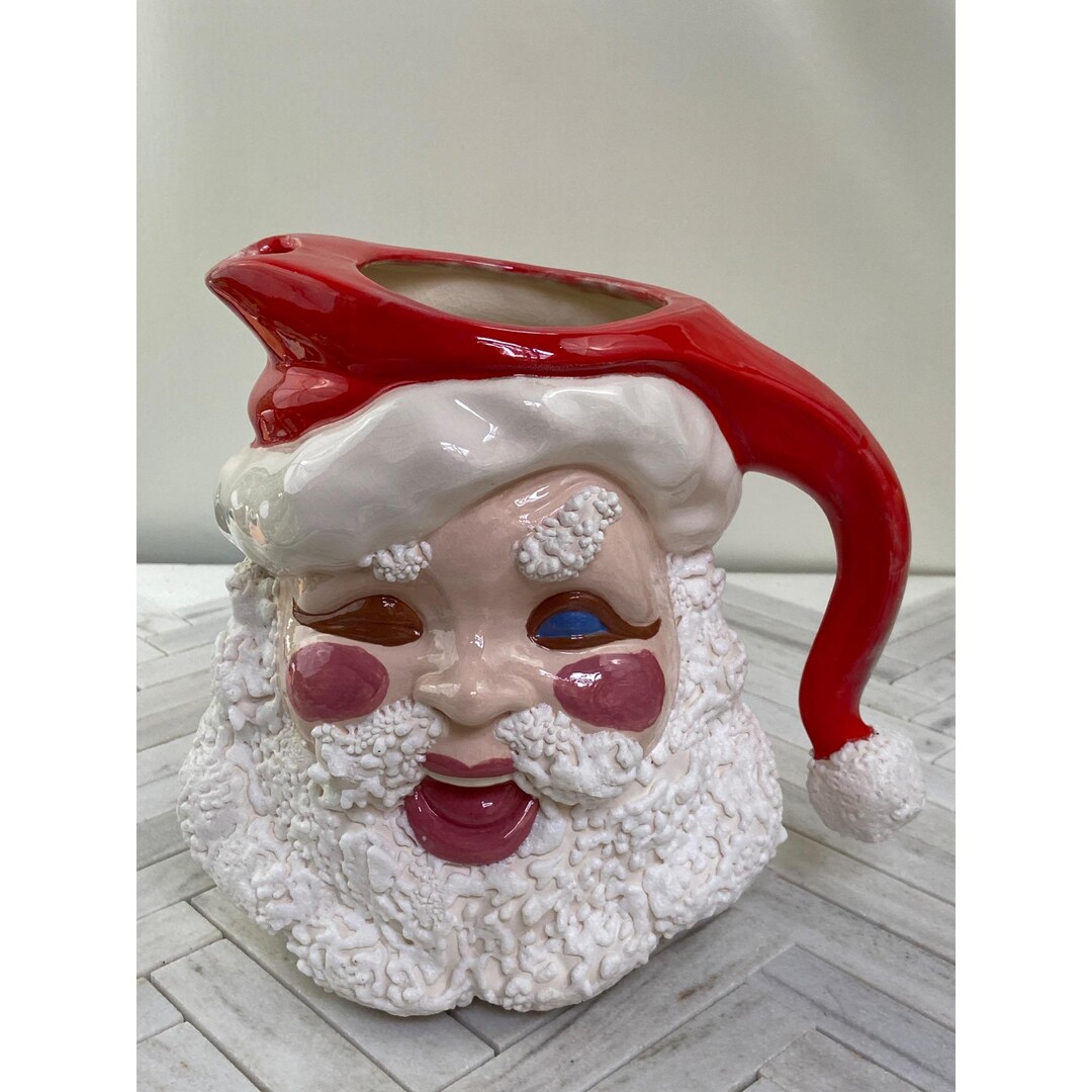 Vintage MCM Winking Santa Claus Pitcher - Hand Painted Christmas Decor ...