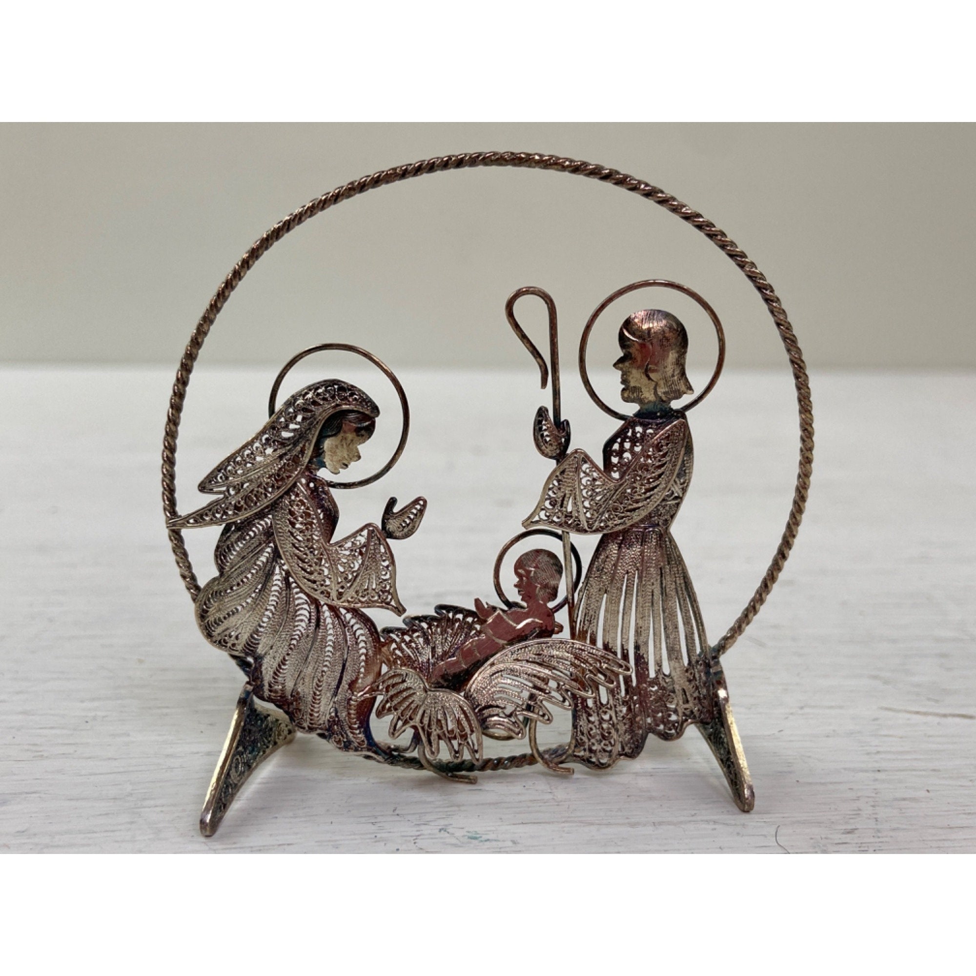 Vintage 2 Tone Sterling Silver Nativity Scene Mary, Joseph & Jesus ...