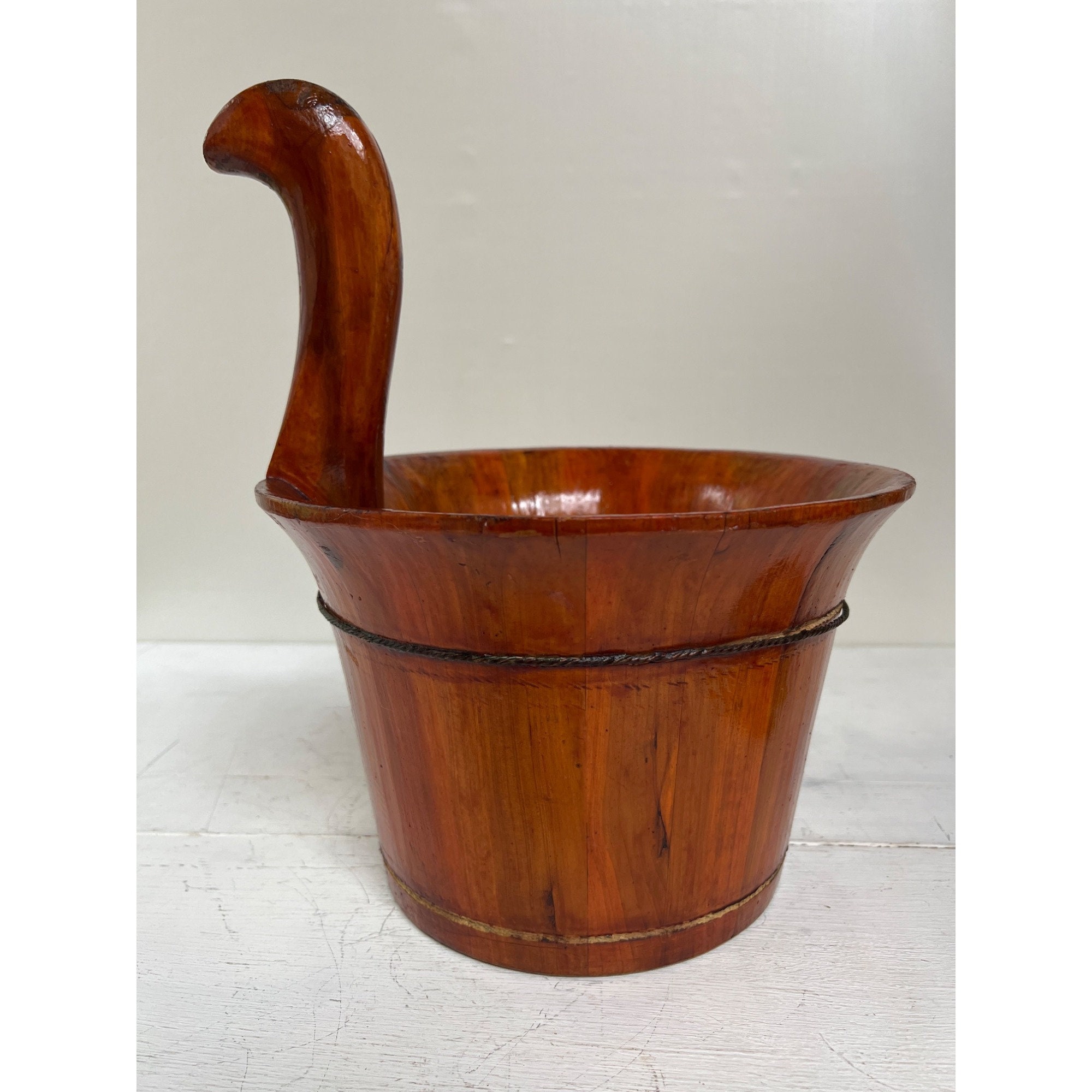 Chinese Wood and Wirework Bathing Bucket in Flared Cylindrical Form ...