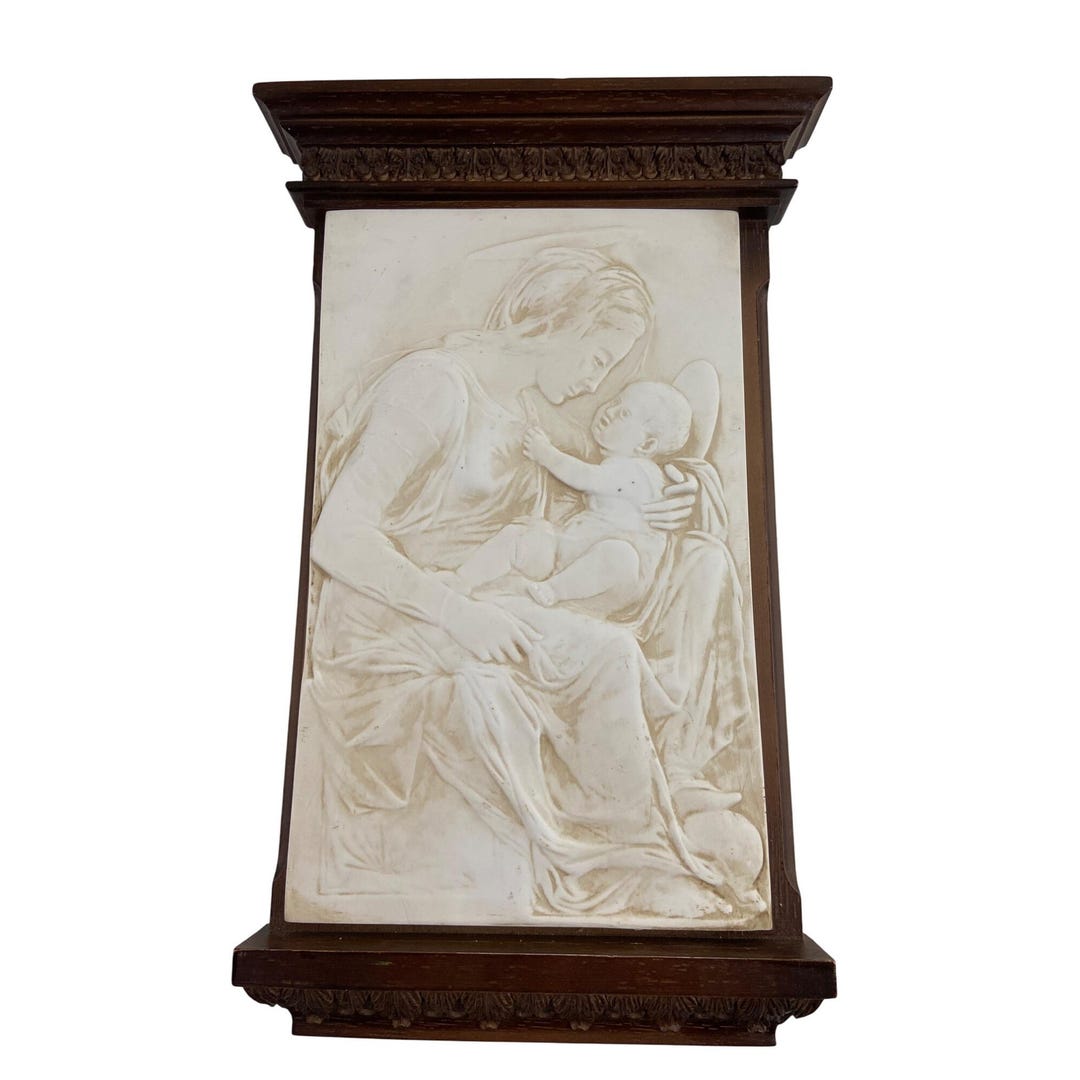 Vintage 3D Madonna & Child Stone Look Plaque in Ornate Resin Wooden ...