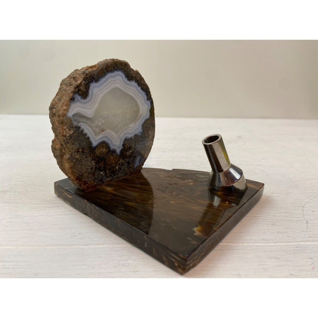 Vintage Agate Pen Holder on Stone - Etsy
