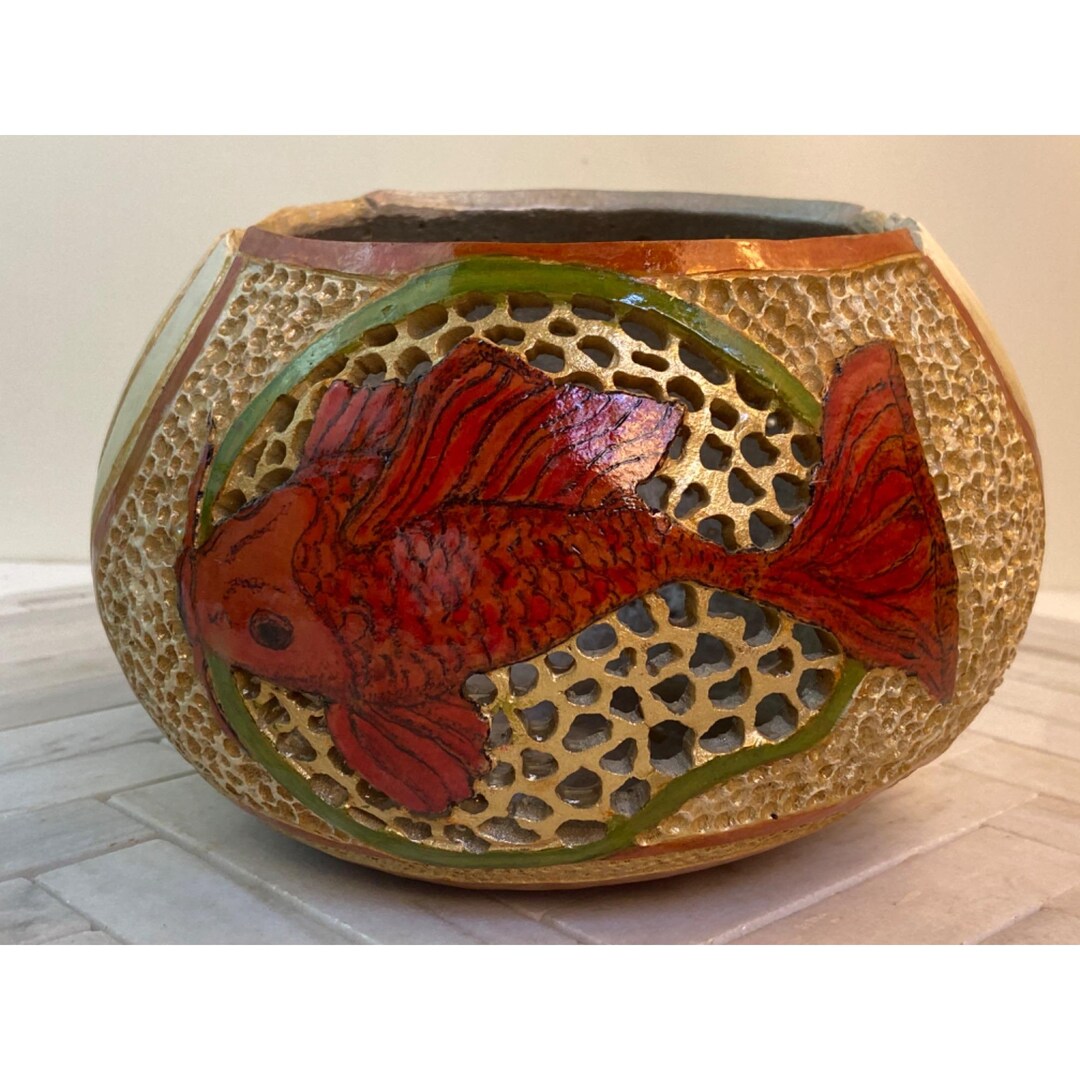 Colorful Gourd Art Bowl Fish Upside Down in Fishbowl - Etsy