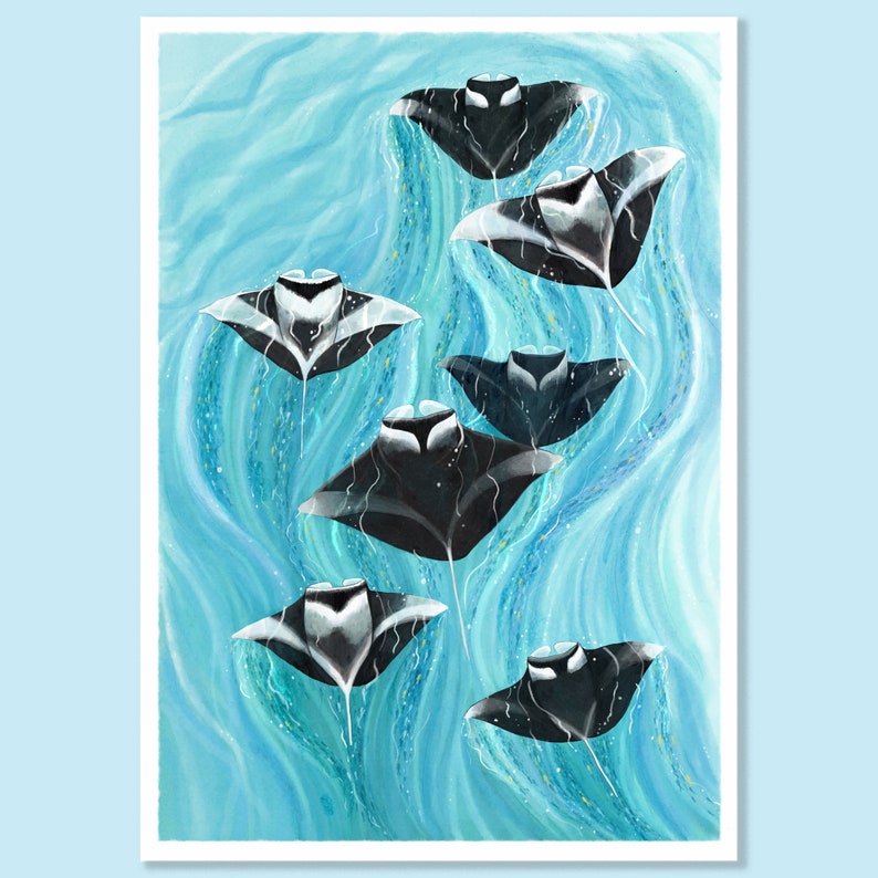 Manta Ray Art Print, Manta Ray Poster, Ocean Print, Scuba Diver Poster ...