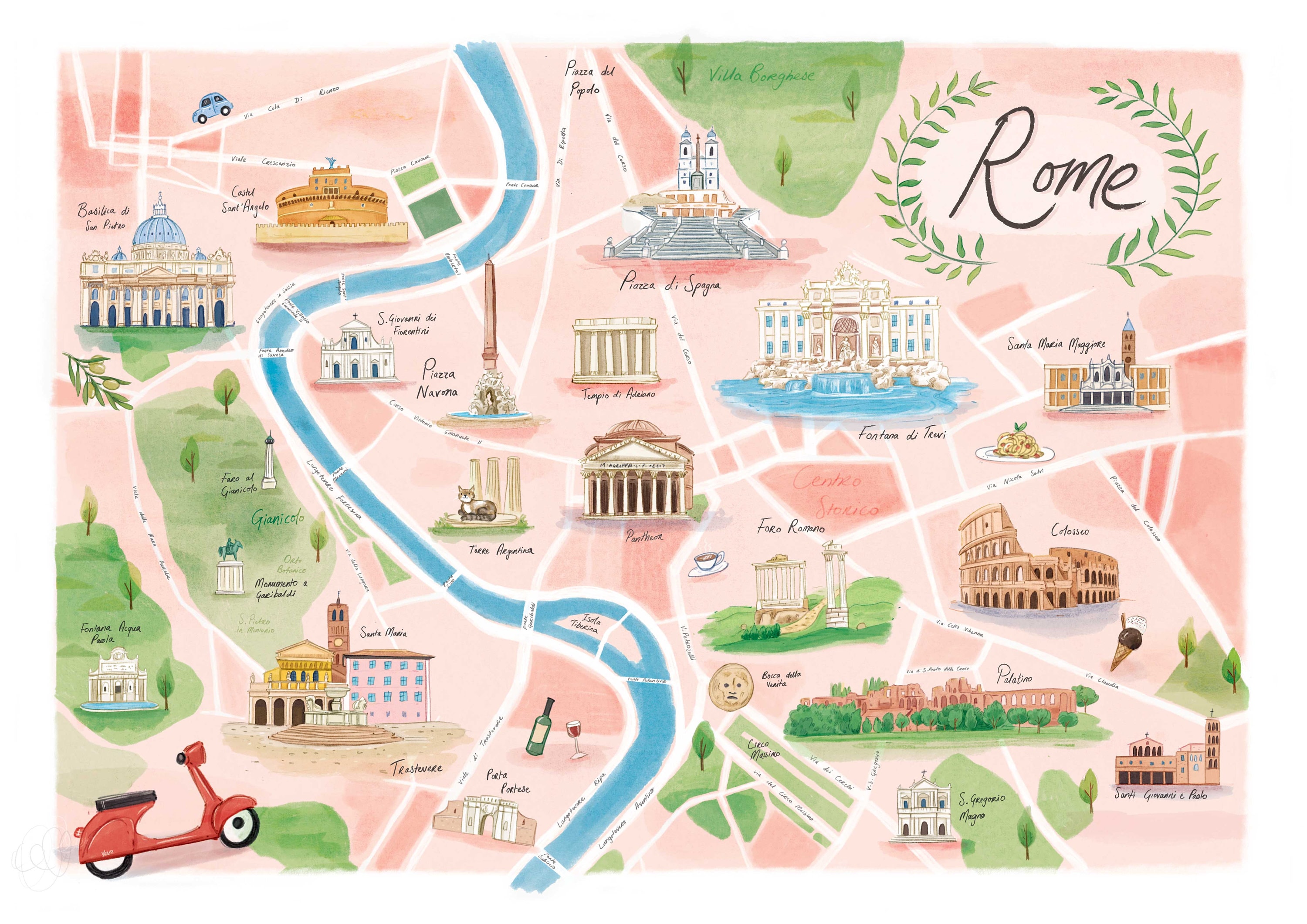 Rome Illustrated Map Rome Map Poster Wall Art Rome Print - Etsy