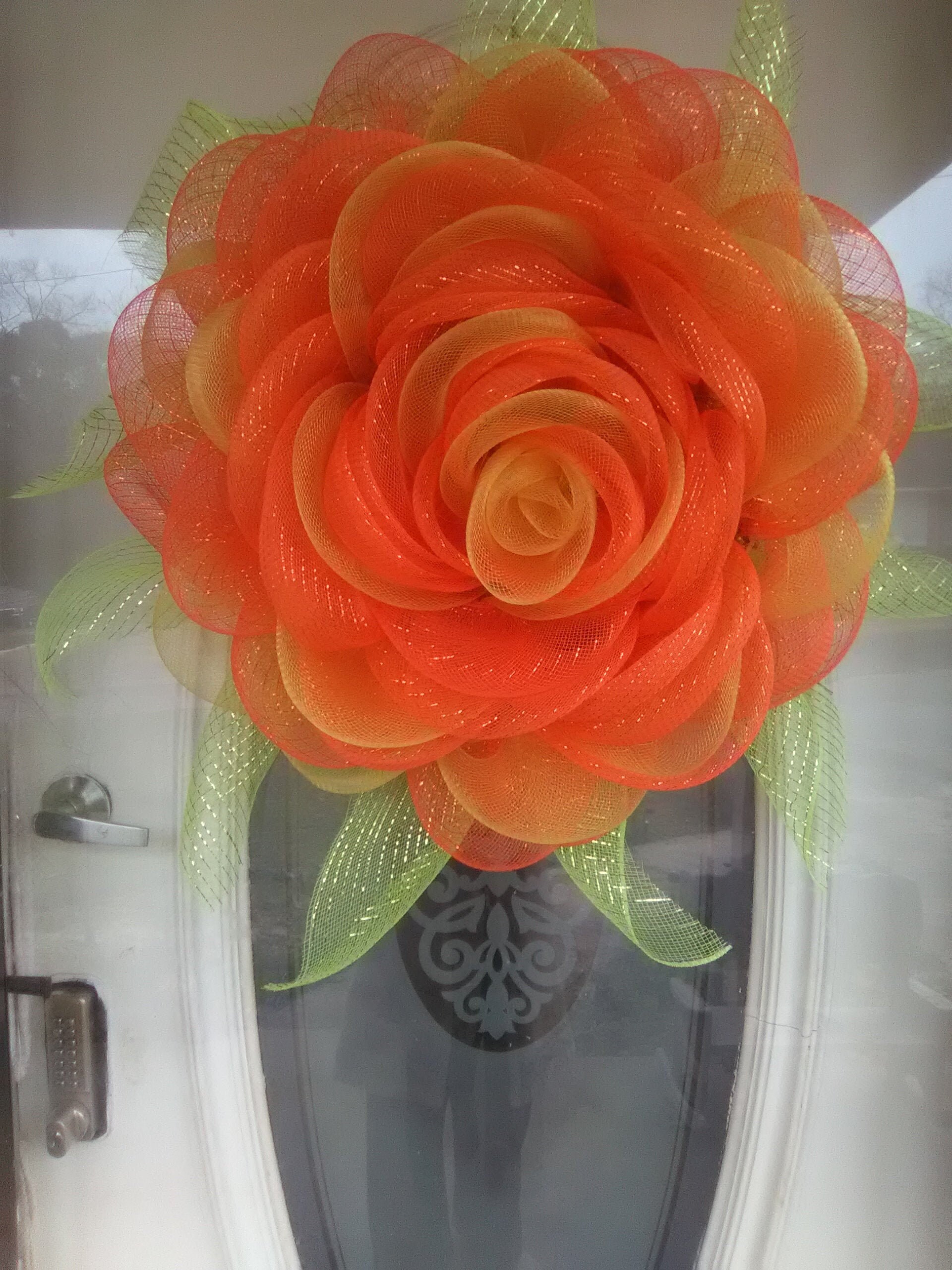 Deco Mesh Rose Wreath, Flower Door Decor - Etsy