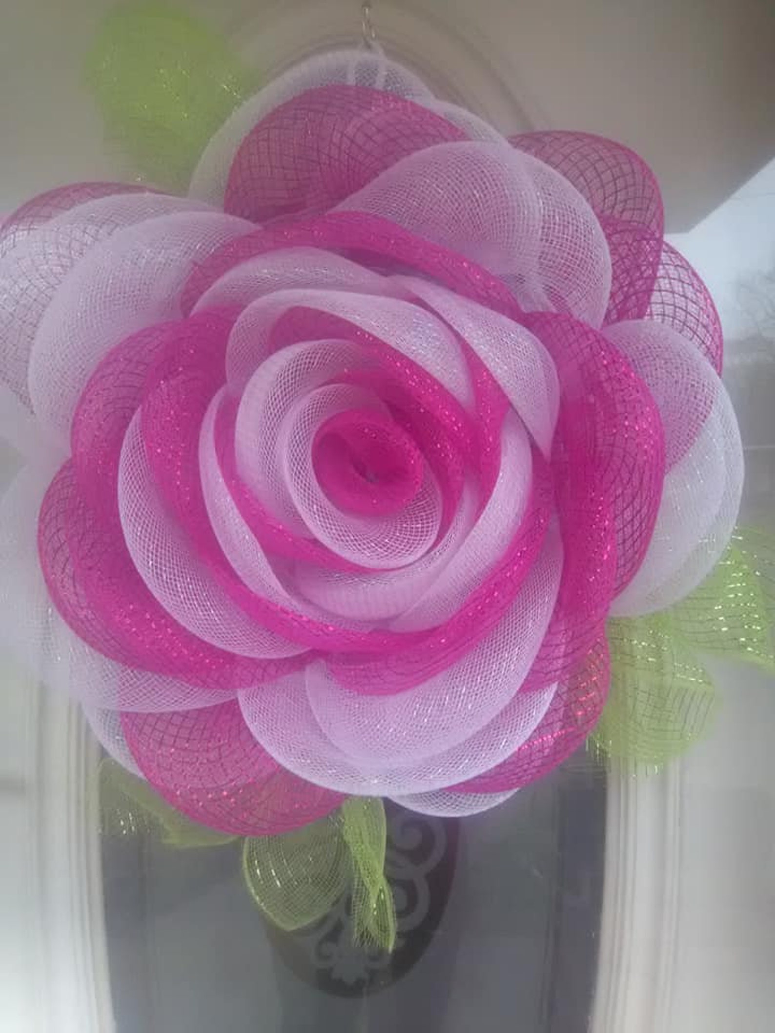 Deco Mesh Rose Wreath, Flower Door Decor - Etsy