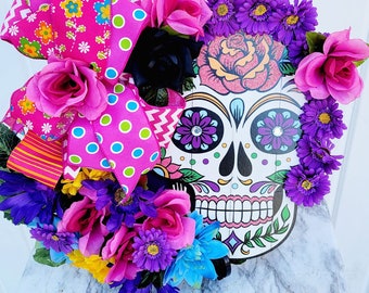 Día Del Los Muertos Wreath Sugar Skull Wreath Day of the Dead - Etsy