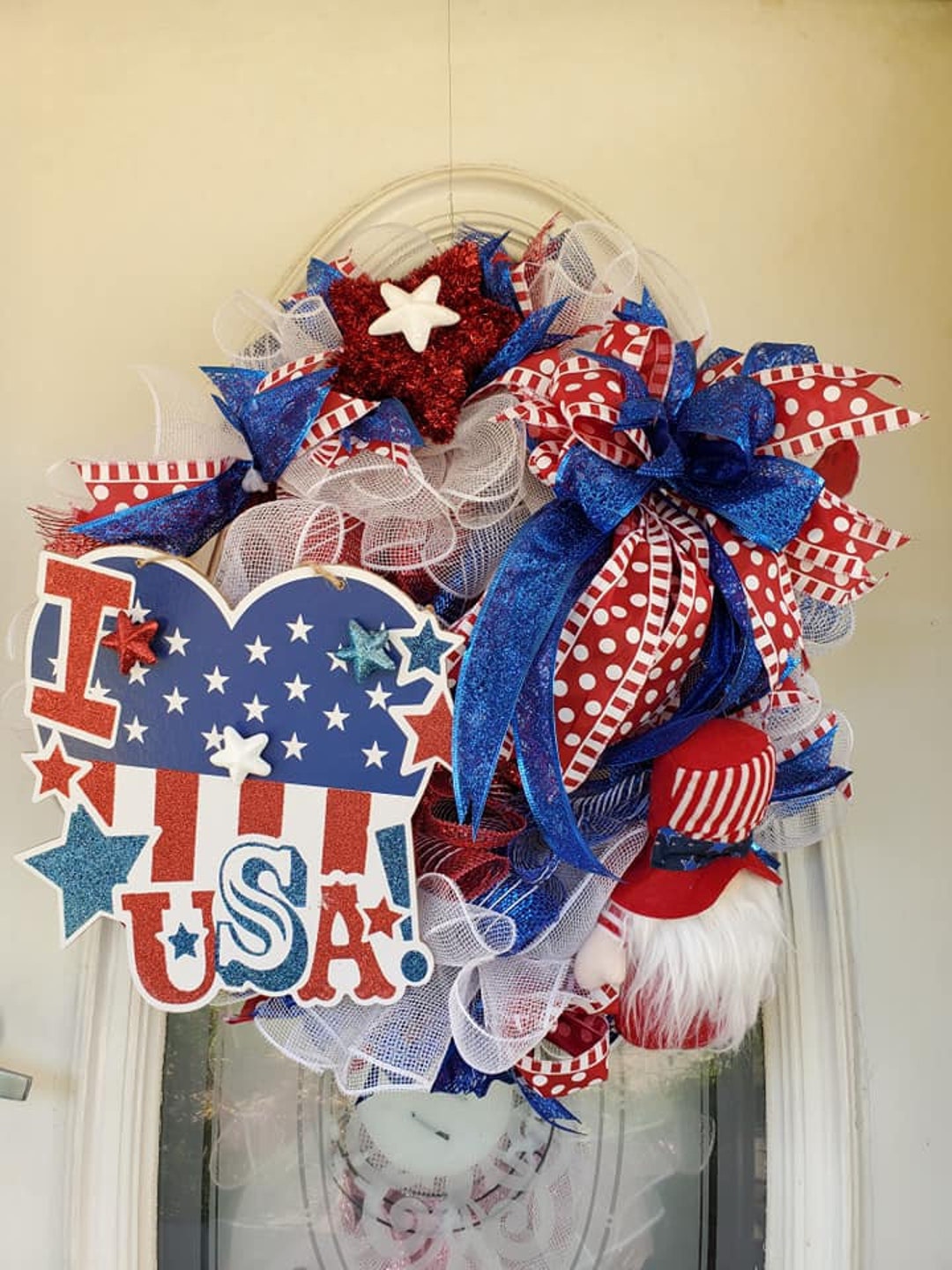 Patriotic Rose Wreath: Red, White, and Blue Summer Door Decor - Etsy