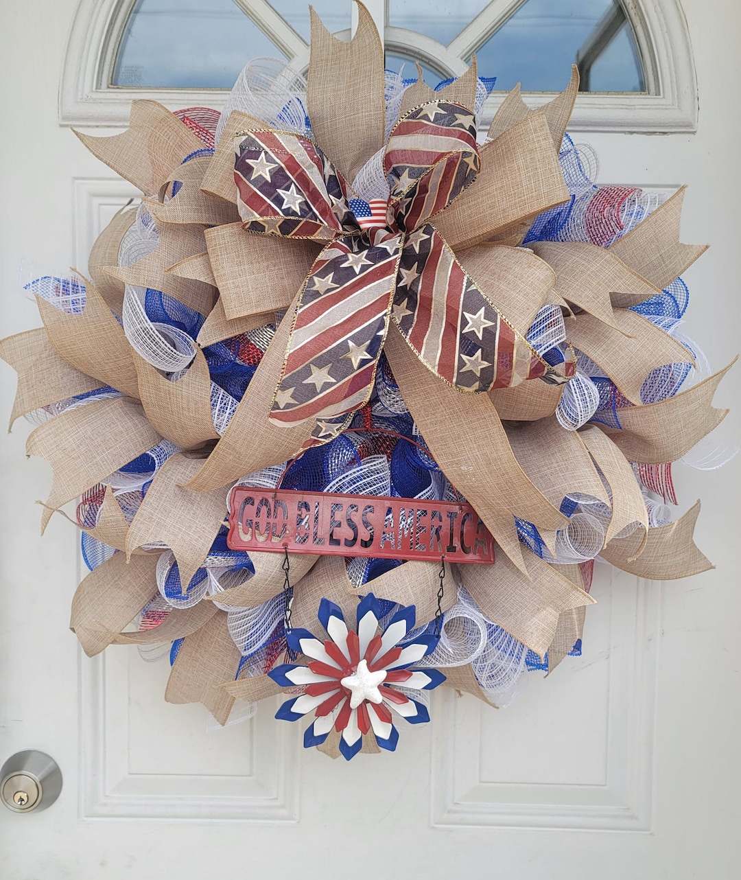 Patriotic Rose Wreath: Red, White, and Blue Summer Decor - Etsy