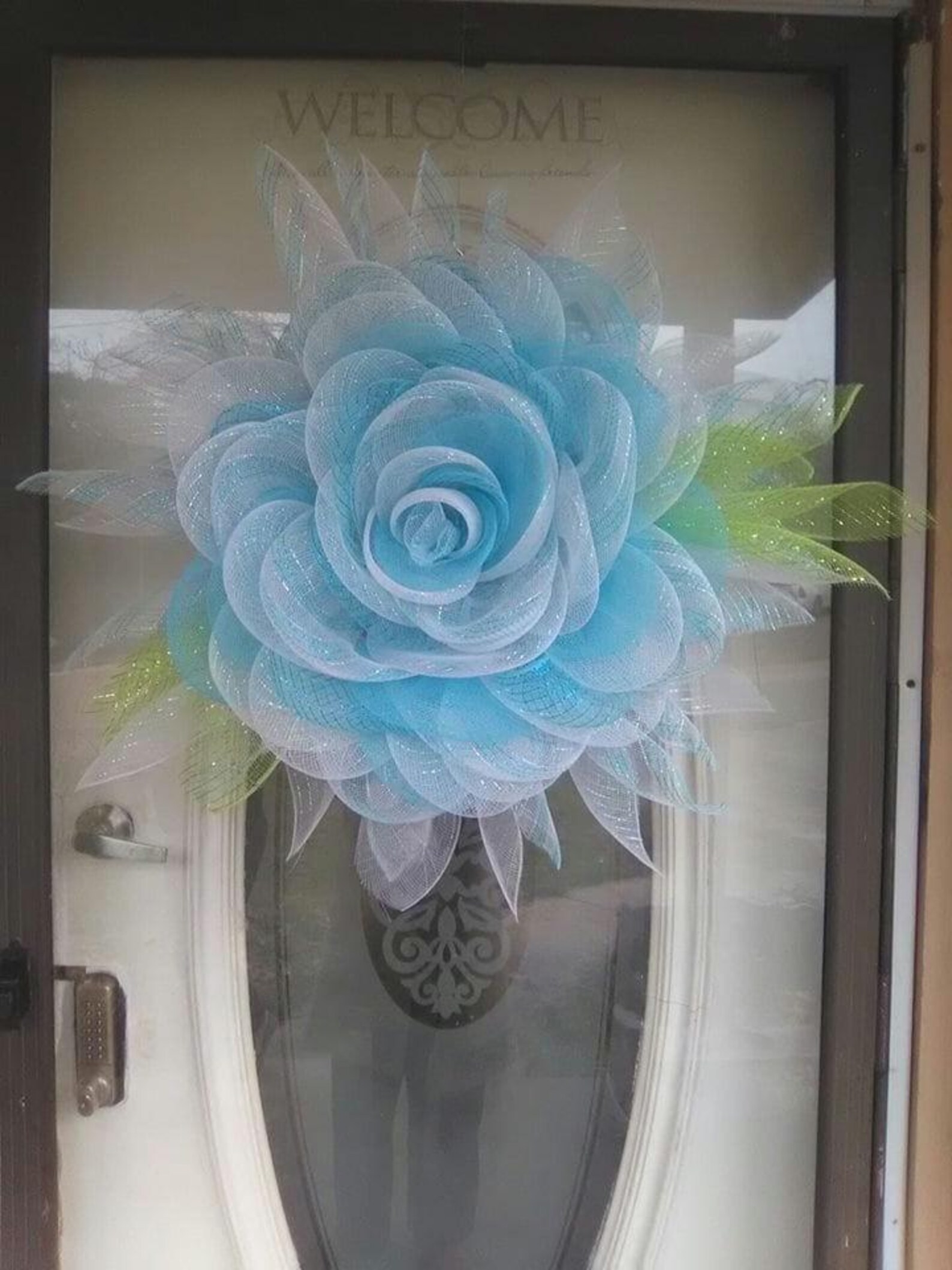 Deco Mesh Rose Wreath, Flower Door Decor - Etsy