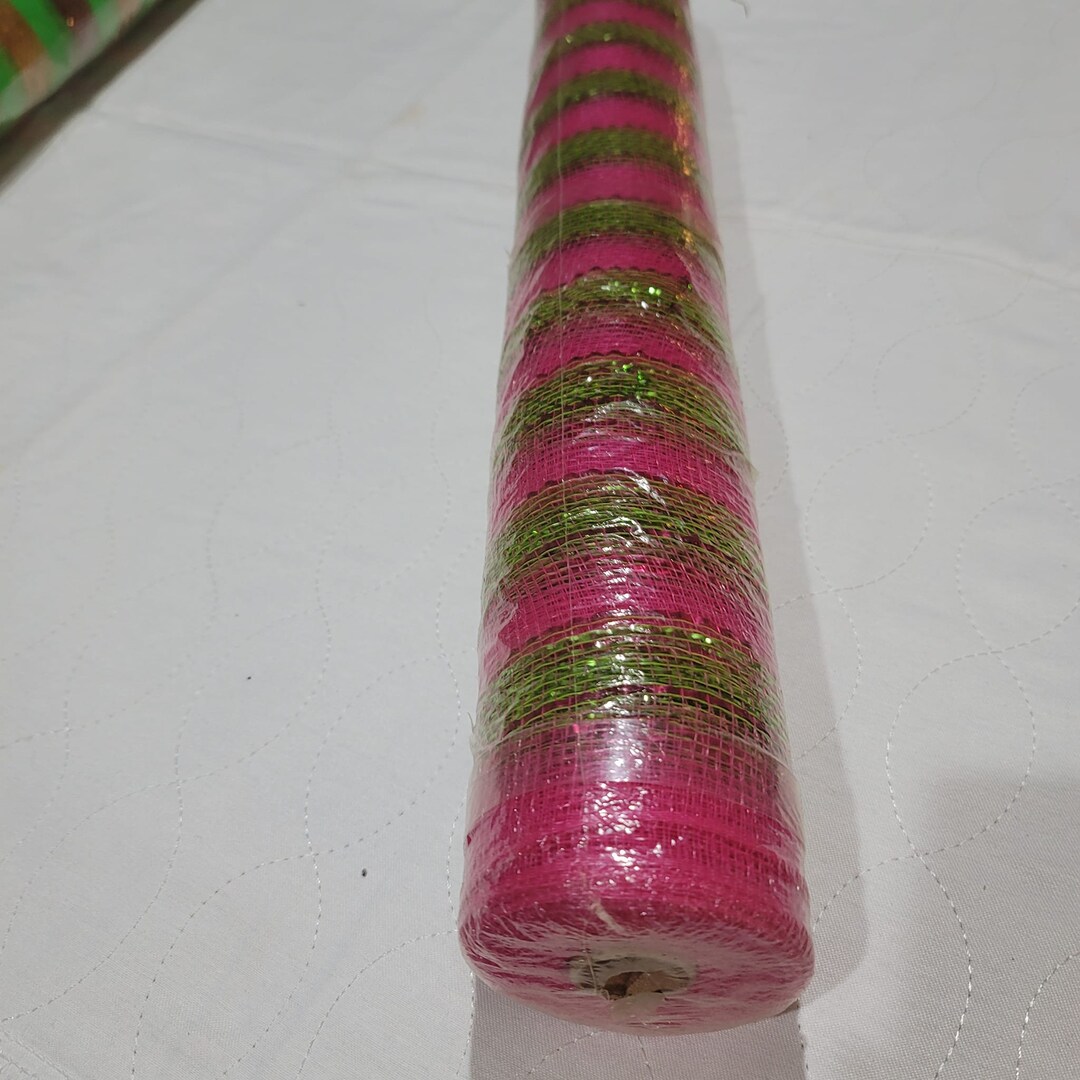 Deco Mesh, Wreath Mesh, Pink/green Mono Stripe Deco Mesh, Mesh, 21 Inch ...