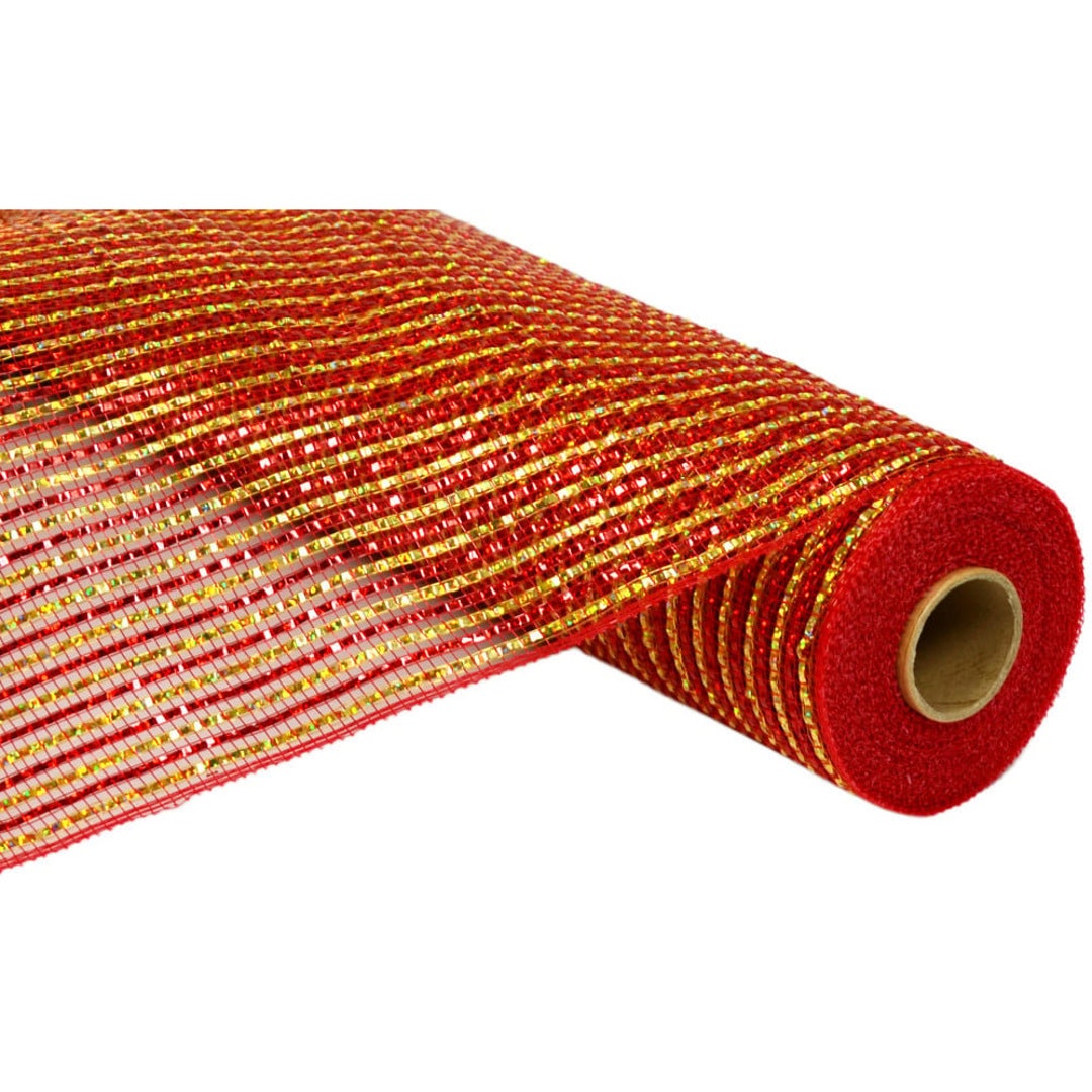 Deco Mesh, Wreath Mesh, Red/gold Stripe Deco Mesh, Mesh, 21 Inch Mesh ...