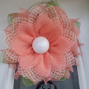 Deco Mesh Rose Flower Wreath, Flower Wreath, Mothers Day Wreath, Wreath ...