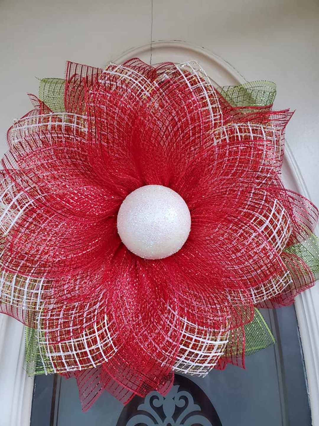 Deco Mesh Rose Flower Wreath, Flower Wreath, Mothers Day Wreath, Wreath ...