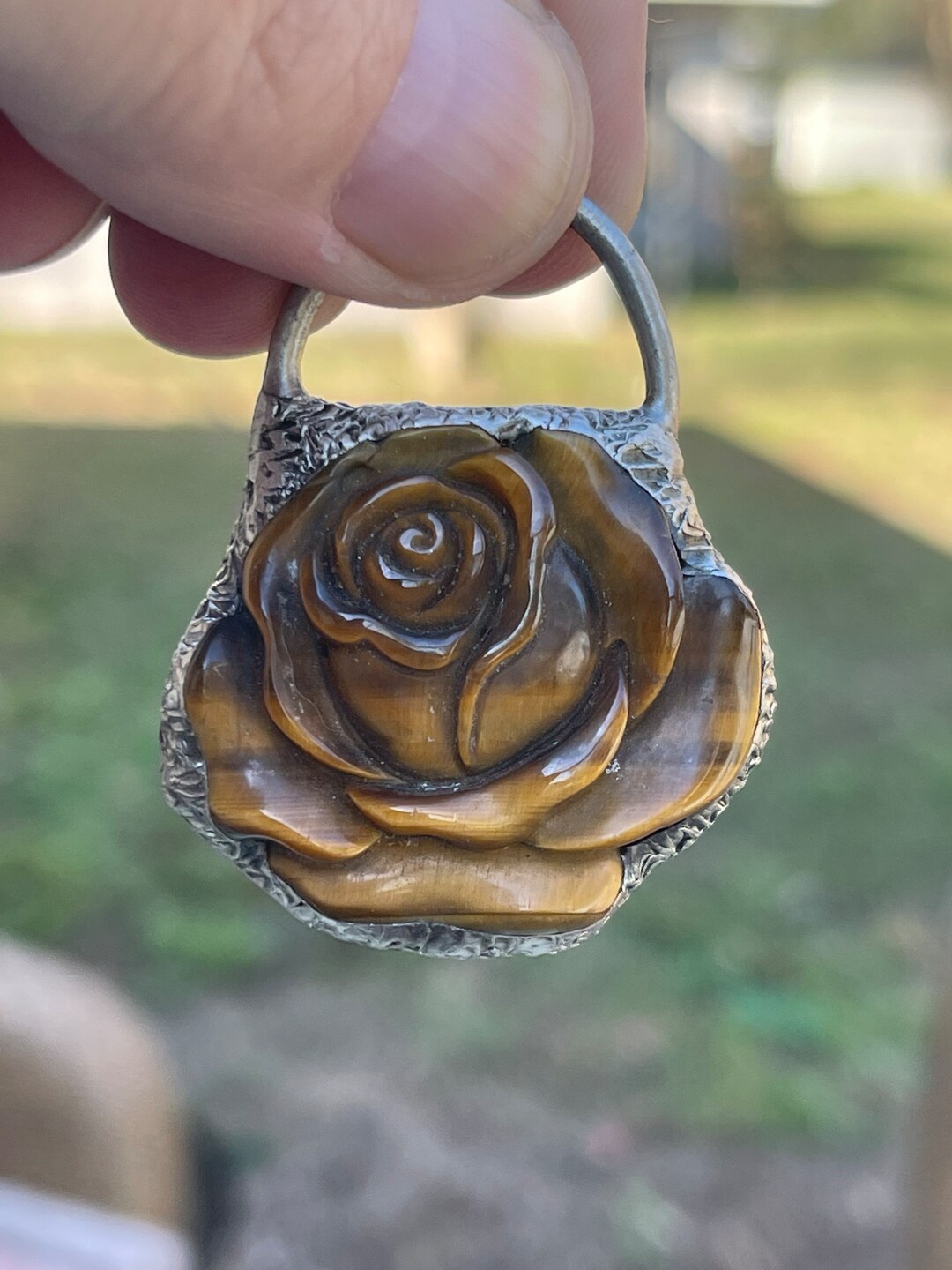 Tigers Eye Rose Pendant - Etsy