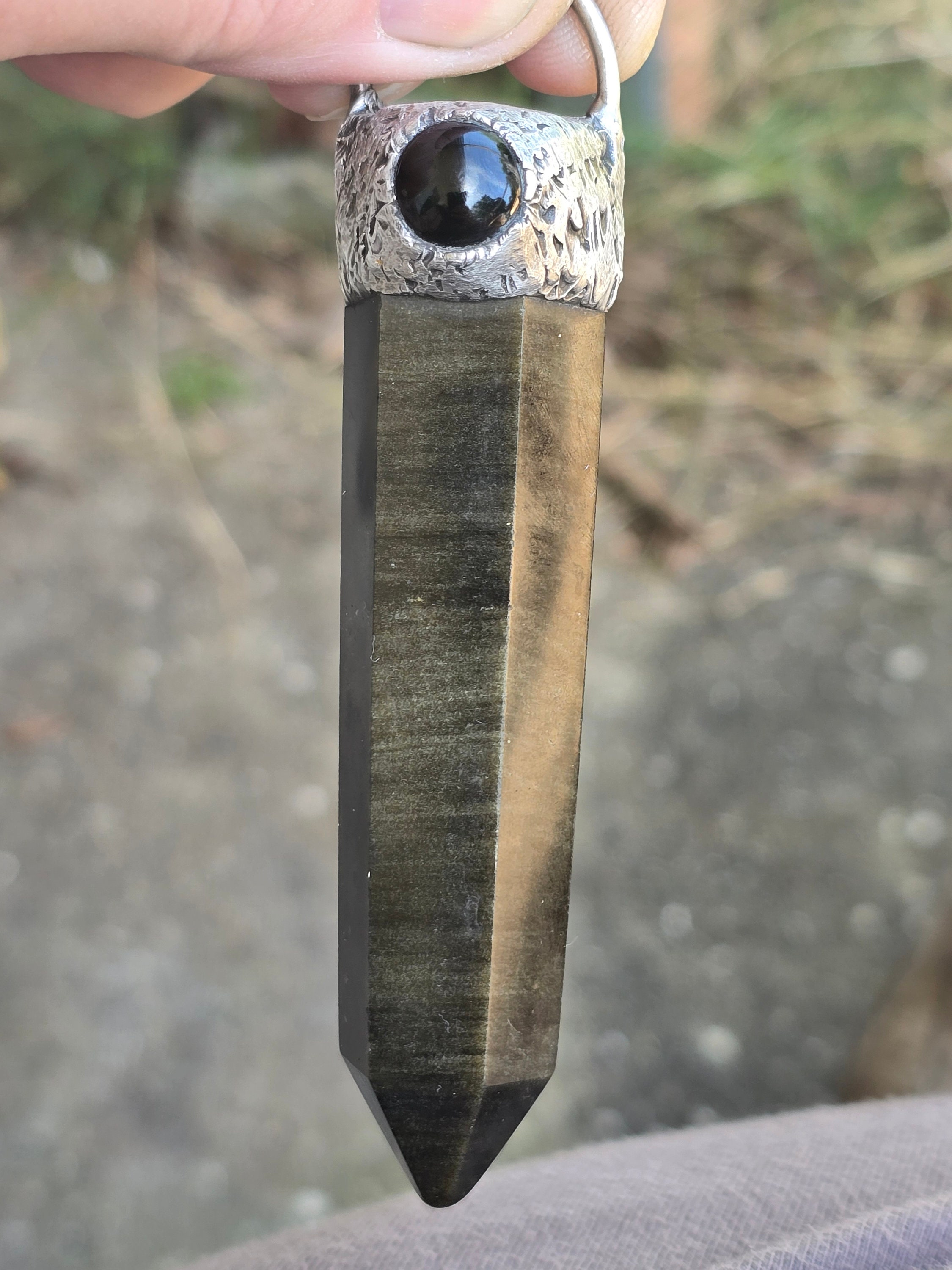 Gold Sheen/flash Obsidian With Black Obsidian Pendant - Etsy