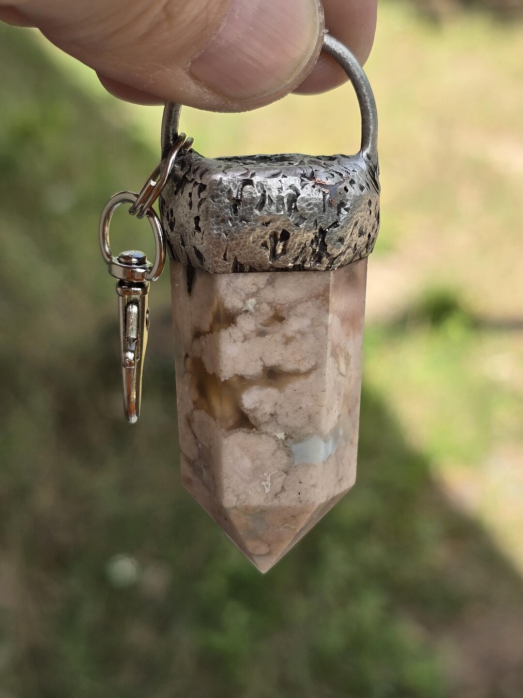Green Flower Agate Keychain - Etsy