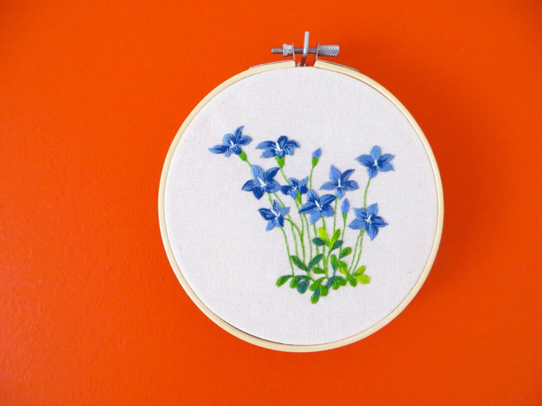Blue Native Flowers Wall Art, Bluebell Embroidery, Finished Embroidery ...