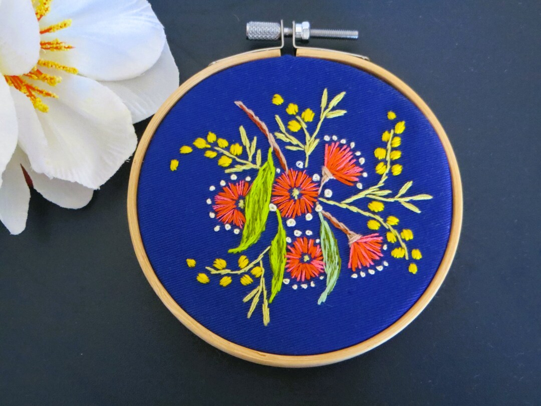 Australian Native Hand Embroidery Art, Flower, Wattle, Gumleaf, Wall ...