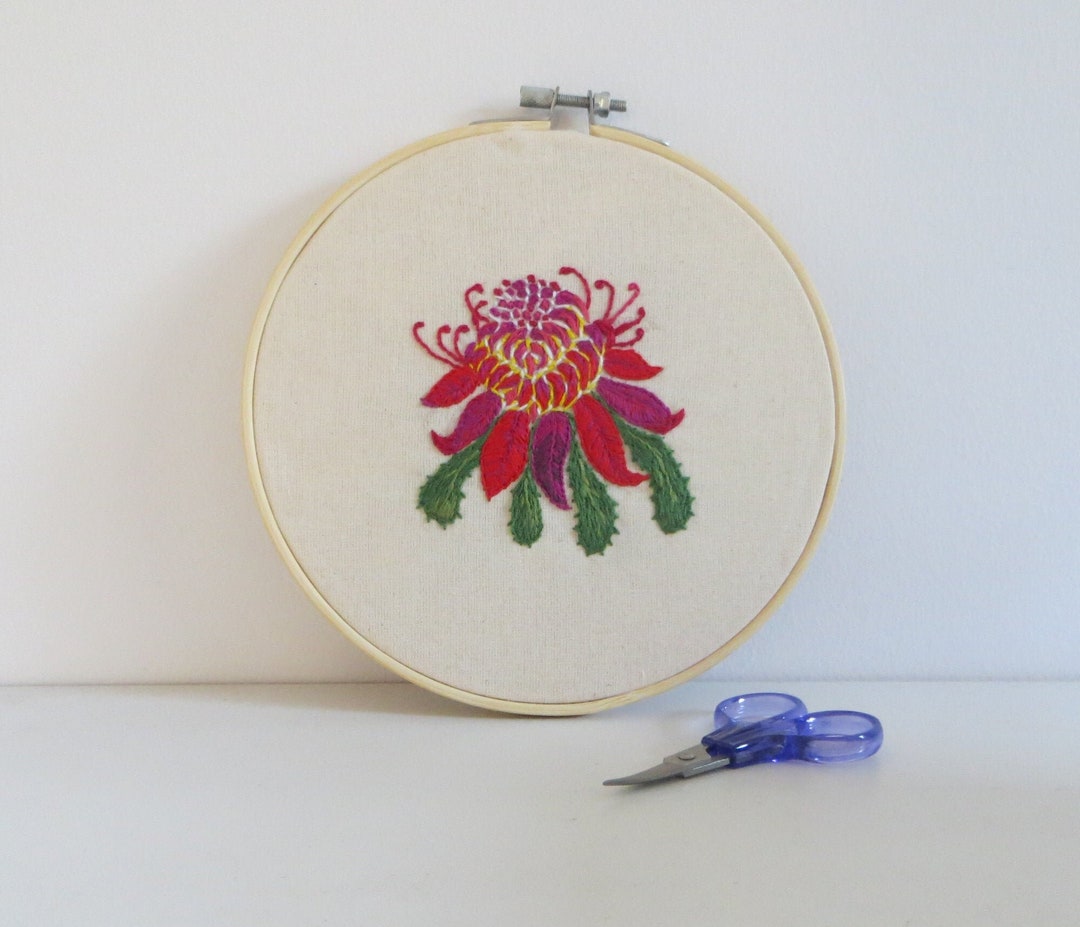 Australian Native Waratah, Embroidery Hoop Art, Finished Embroidery ...