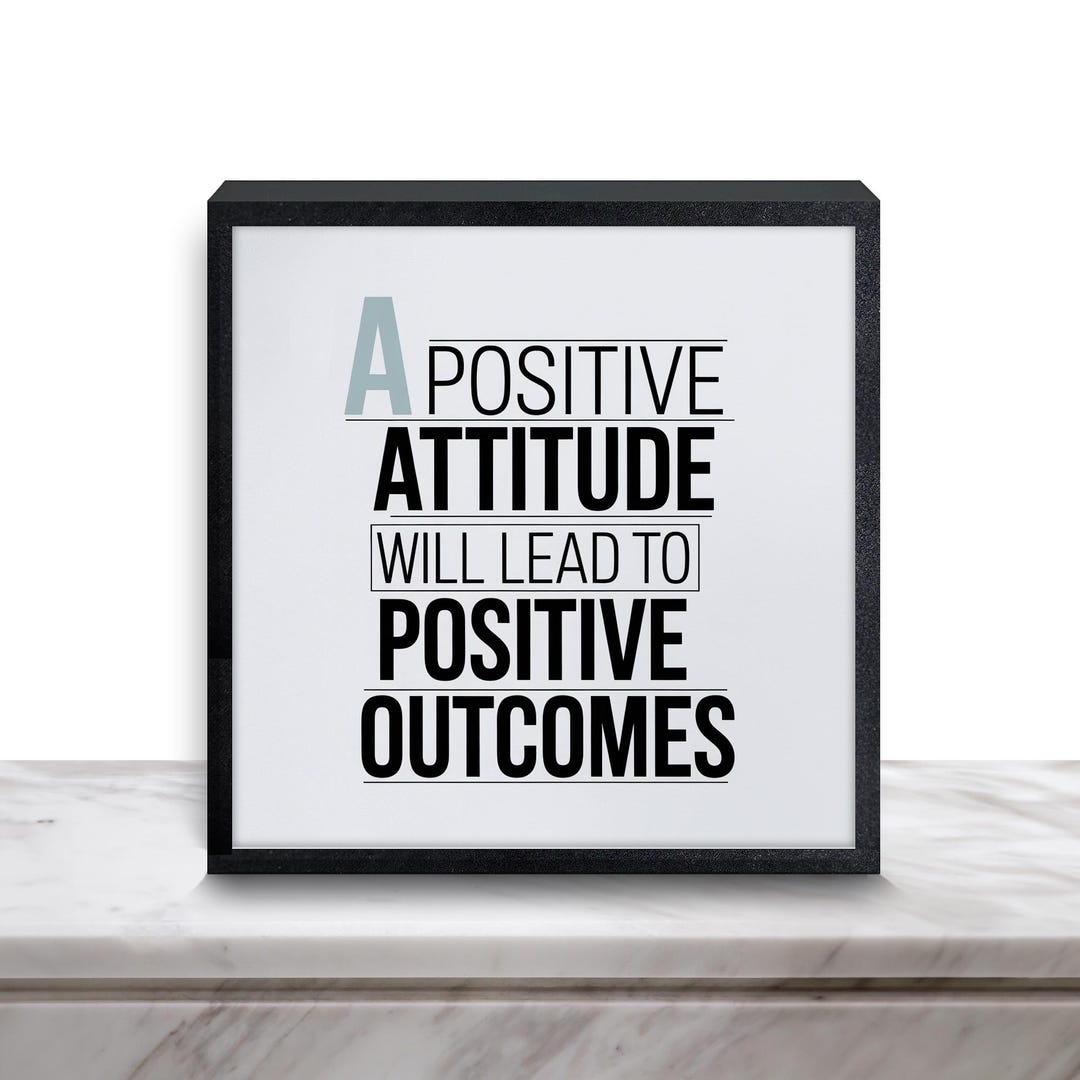 Positive Attitude Sign 8x8 Inch Motivational Box Sign for Desk, Home ...
