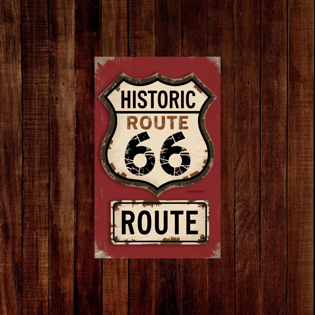 Historic Route 66 Vintage Road Sign Nostalgic Wall Decor for Man Cave ...