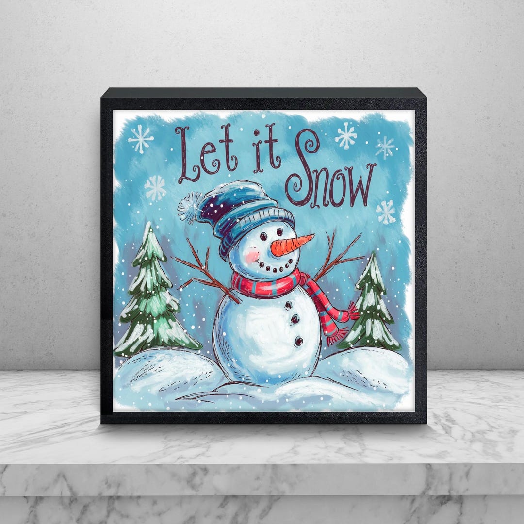 Let It Snow Winter Snowman Desk Sign 8x8 Inch Holiday Home Decor ...