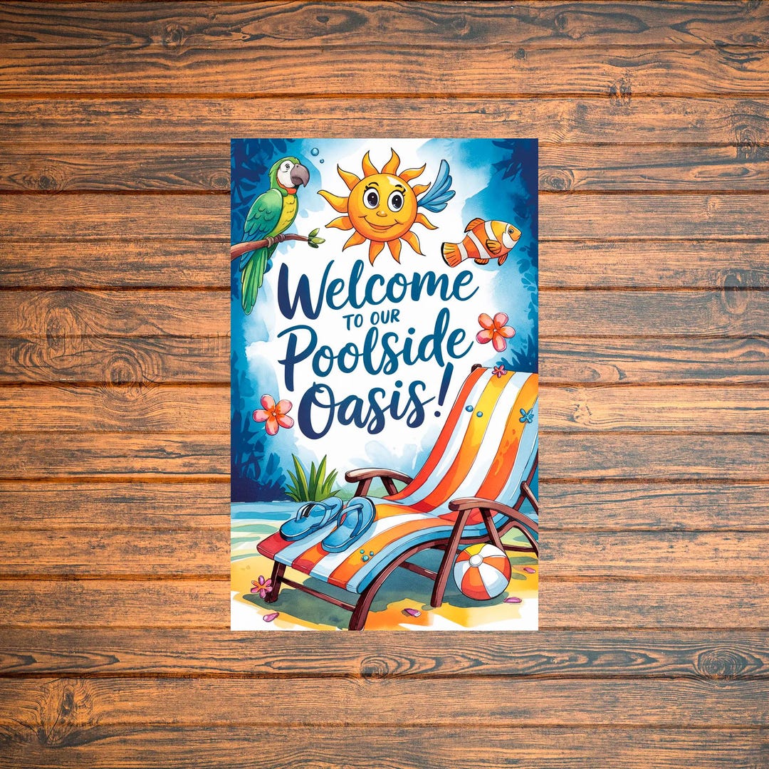 Welcome to Our Poolside Oasis Tropical Sun Beach Chair Sign Decor 354 ...