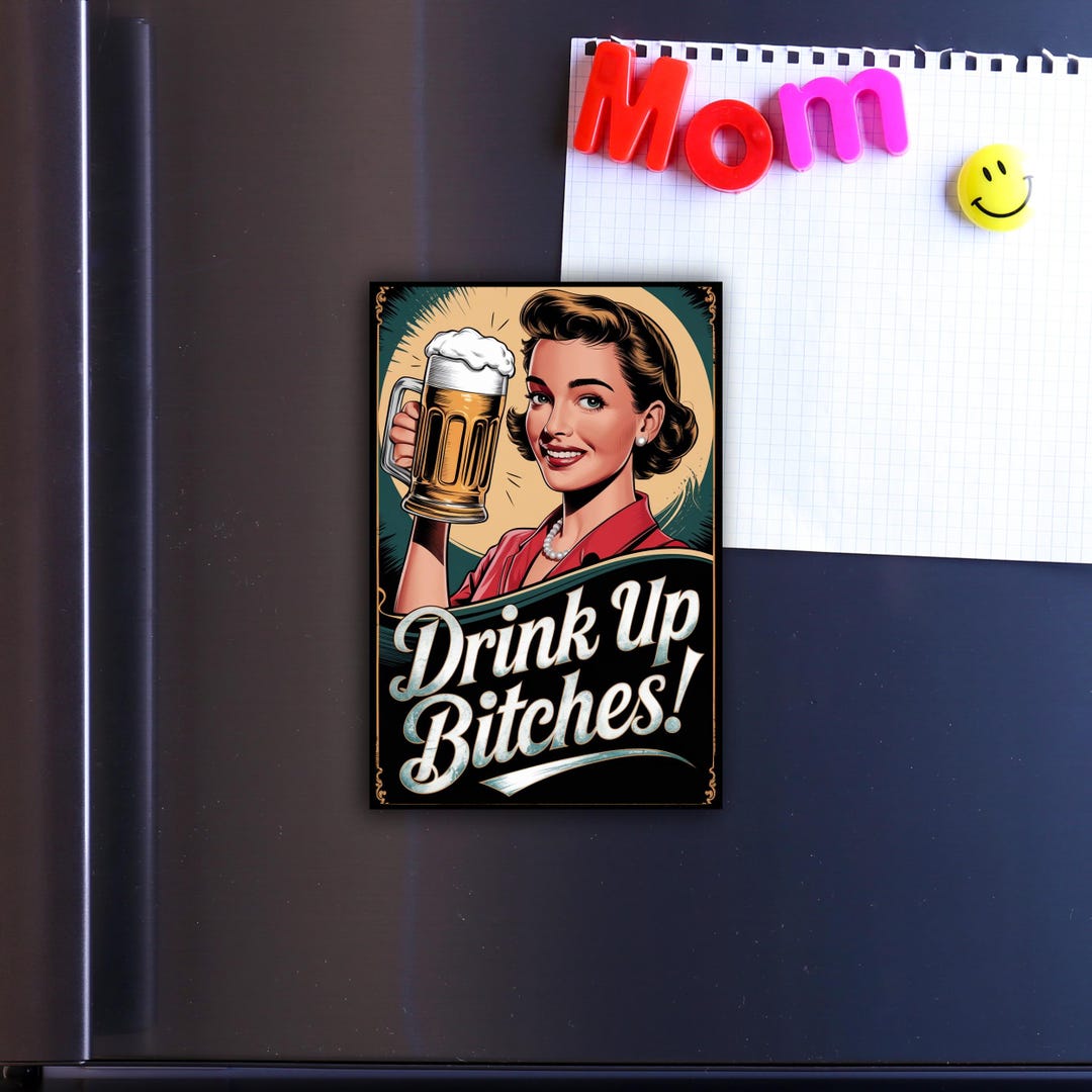 Vintage Pinup Girl Drinking Beer Refrigerator Magnet Retro Bar Decor ...