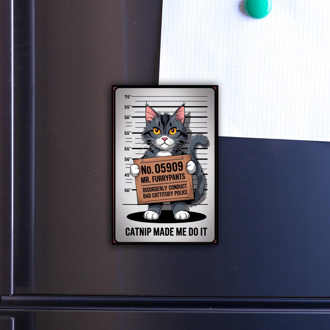Funny Cat Mugshot Fridge Magnet Hilarious Bad Cattitude Police Kitty ...