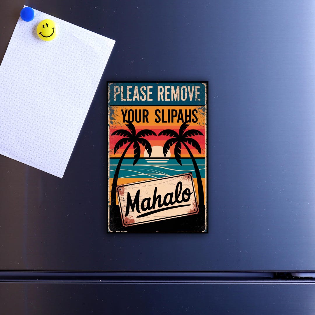 Vintage Beach Sunset Mahalo Sign Retro Hawaiian Tiki Bar Fridge Magnet ...