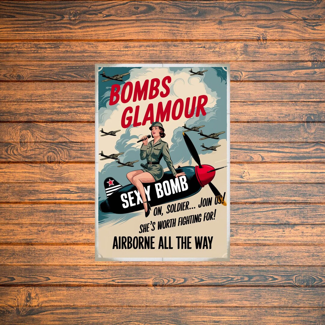 Vintage WWII Poster Style Sexy Bomb Pin-up Girl Airborne Soldier Decor ...