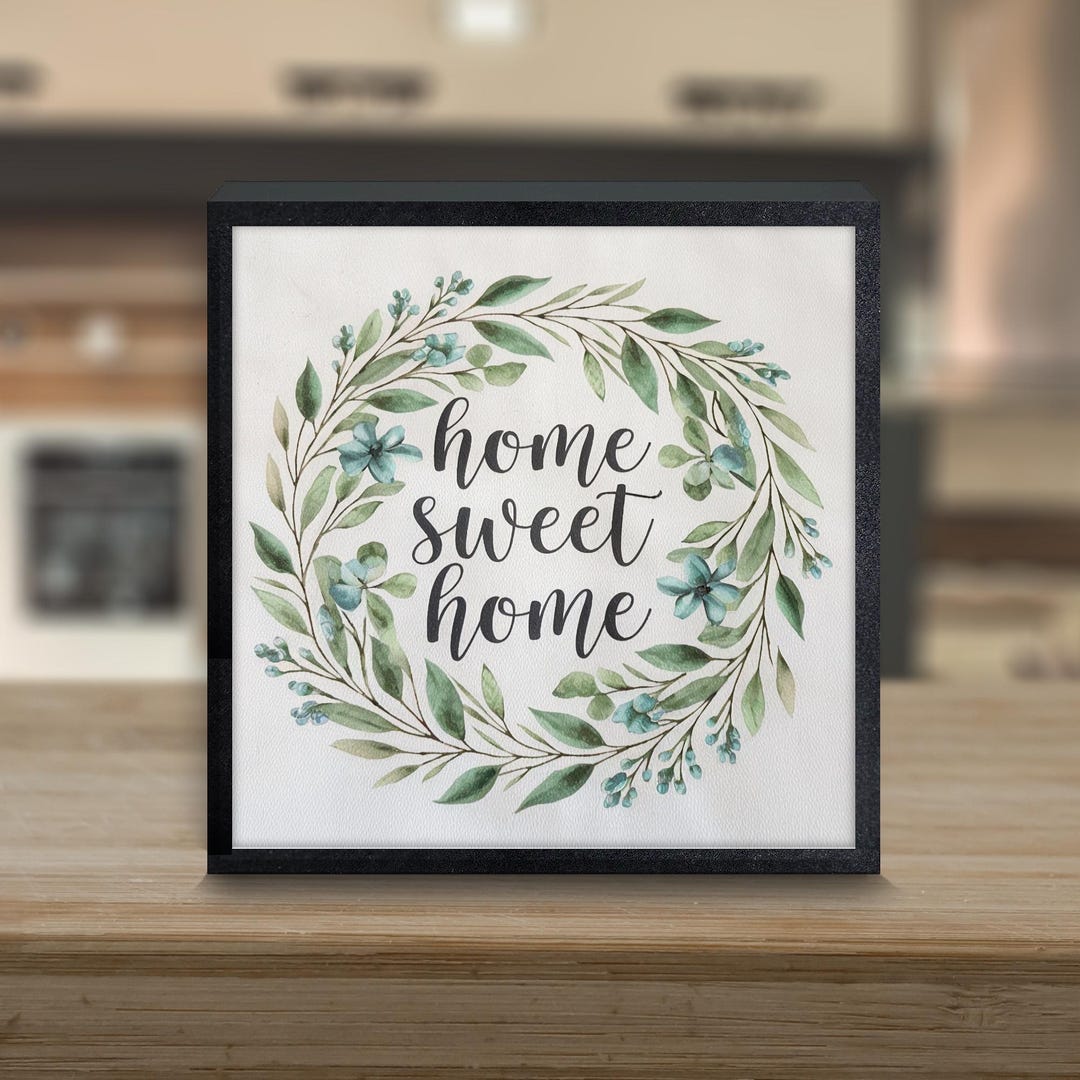 Home Sweet Home Box Sign 8x8 Farmhouse Style Wall or Shelf Decor Floral ...