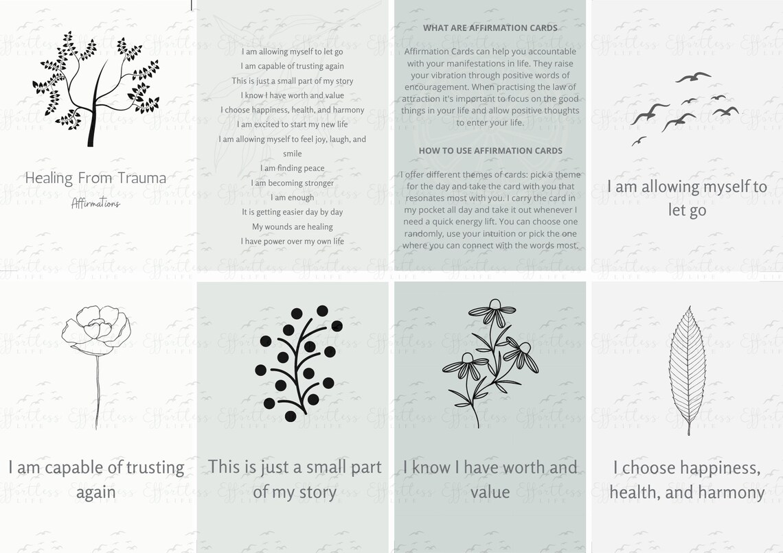 PDF Healing From Trauma Affirmation Cards 13 Affirmations | Etsy