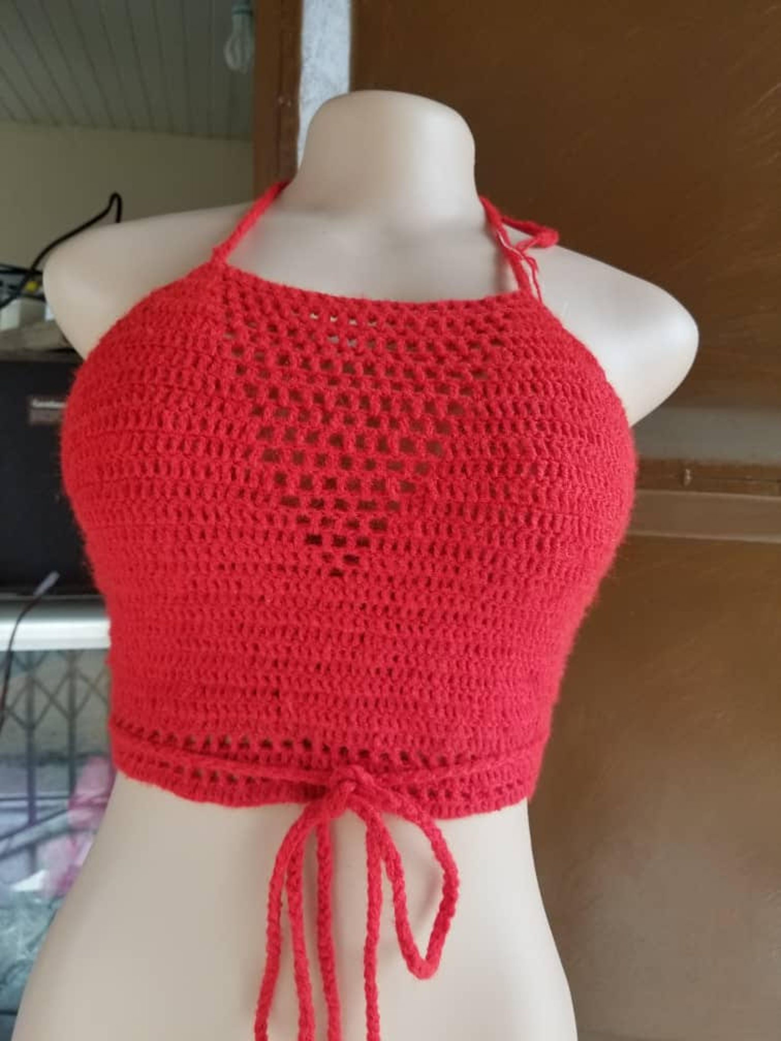 Red Crochet Top - Pictured on A,B and C Cups - Etsy UK