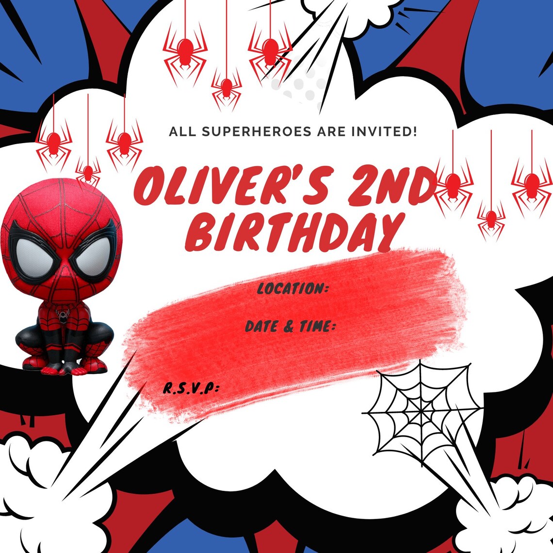 Spider- Man Inspired Birthday Invitatio, Boy Birthday, Canva Template ...