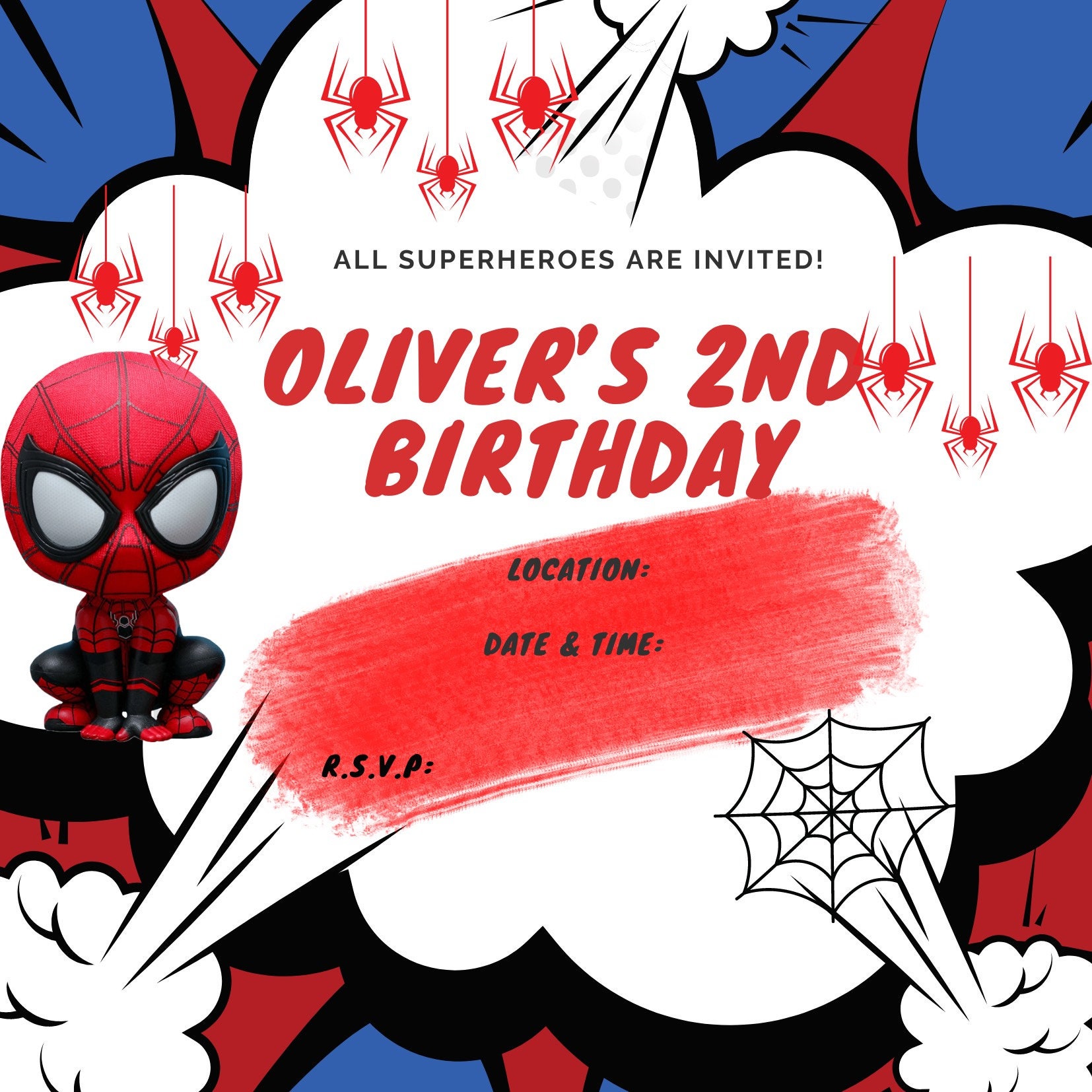 Spider- Man Inspired Birthday Invitatio, Boy Birthday, Canva Template ...