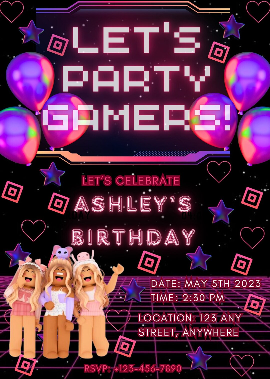 Girls Birthday Party Invitation, Roblox Birthday Party Invite, Girls ...