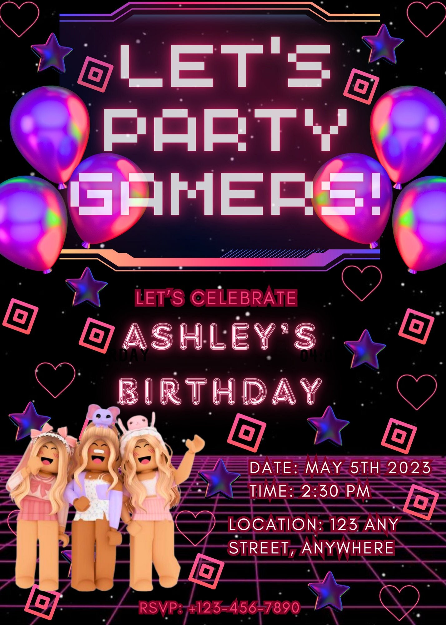 Girls Birthday Party Invitation, Roblox Birthday Party Invite, Girls ...