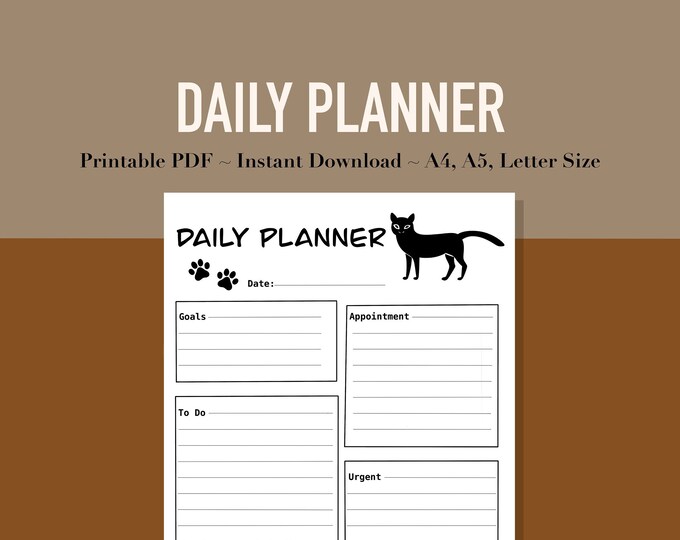 Printable Daily Planner Cat Themed Daily Planner Instant Download Daily ...
