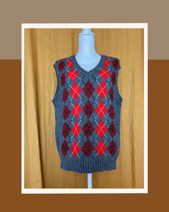 Wool Vest Vintage Diamond Pattern Wool Vest - Gem