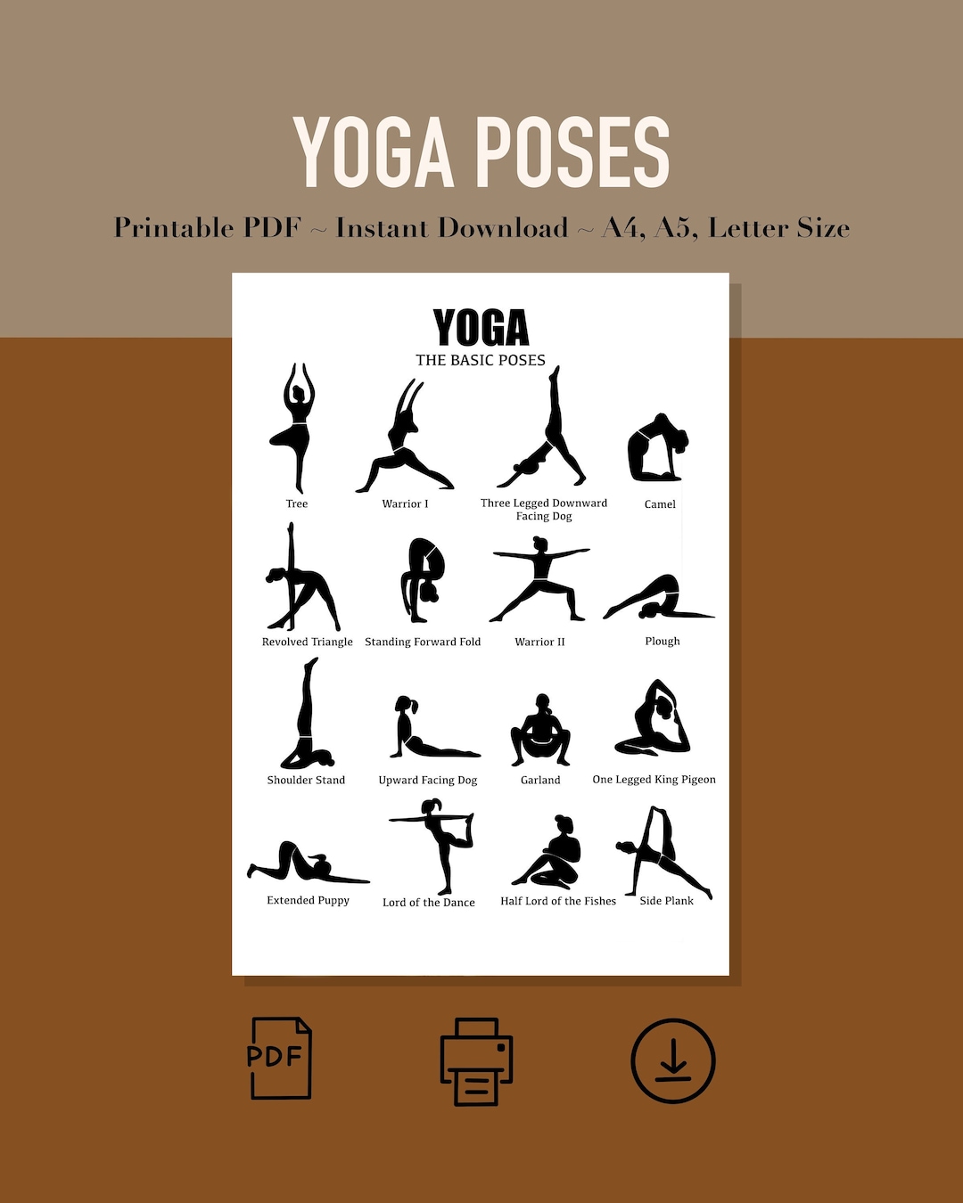 Printable Yoga Poses Downloadable Yoga Poster Instant Download Yoga ...