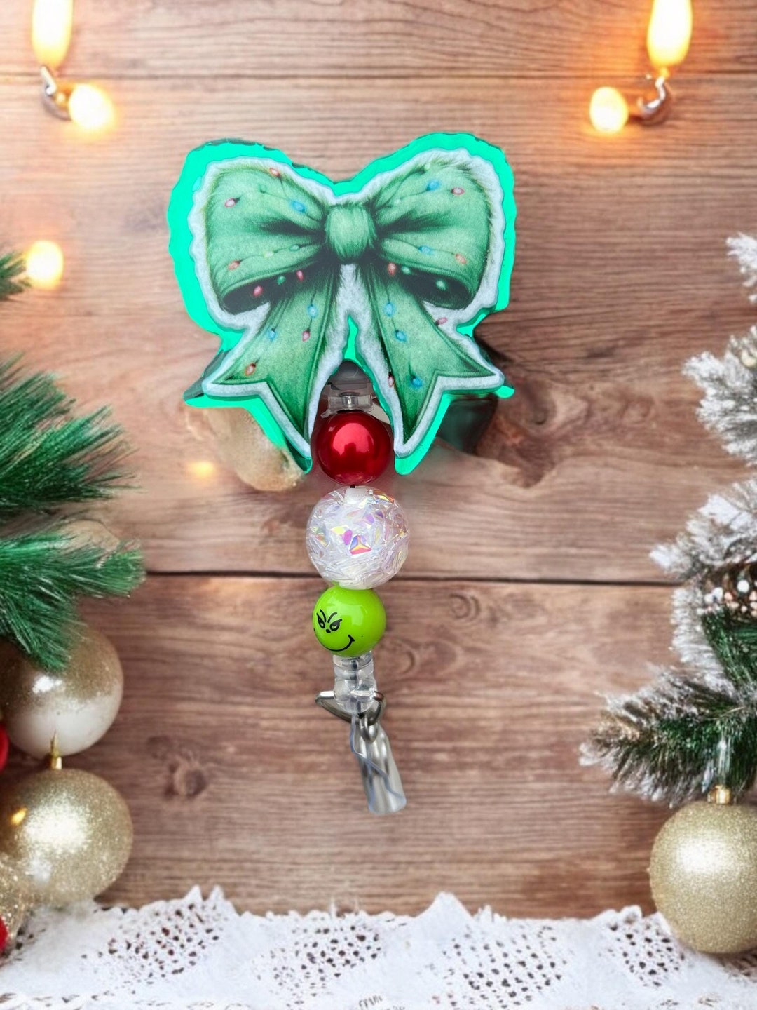 Mean Green Guy Bow Badge Reel, You’re a Mean One, Christmas Badge Reel ...