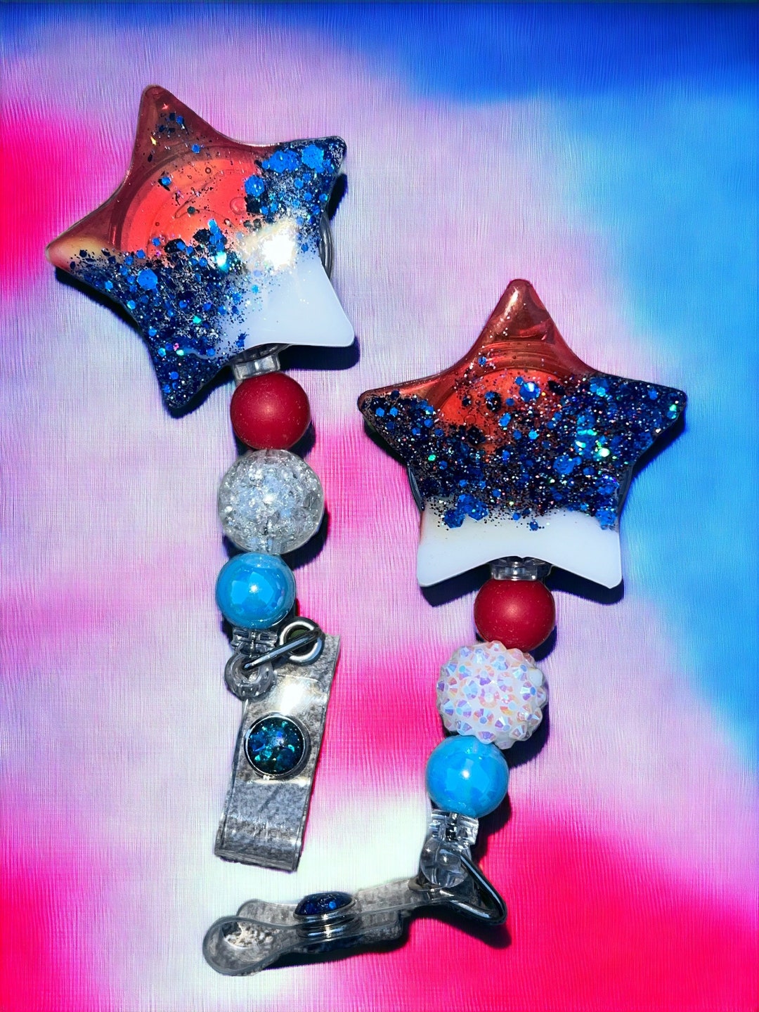 Red White and Blue Star Badge Reel, 4th of July Nurse Badge Reel ...