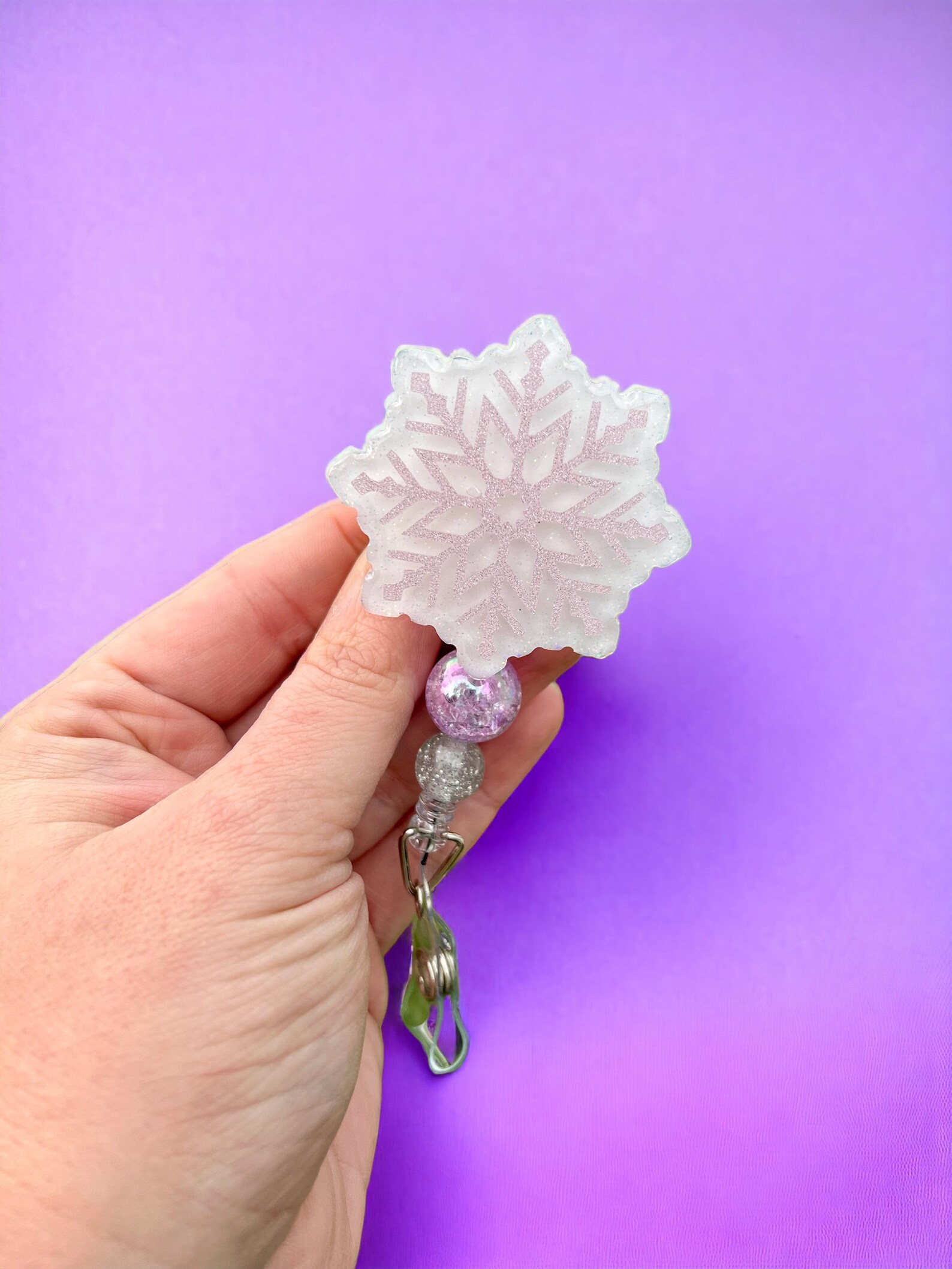 Snowflake Badge Reel, Christmas Badge Reel, Glittery Snowflake-winter ...