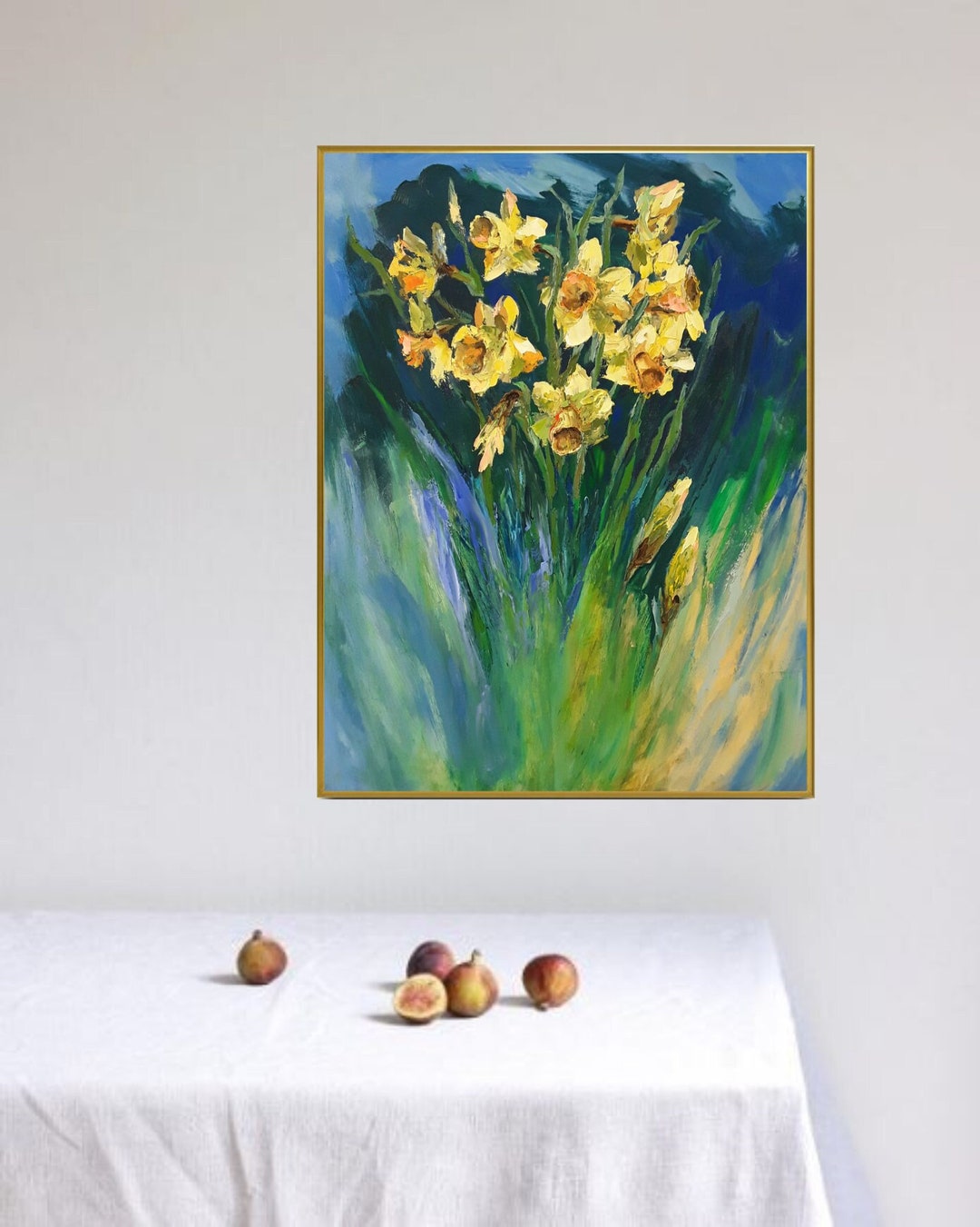 Daffodils Painting on Hardboard, Abstract Floral Art, Summer Flowers ...