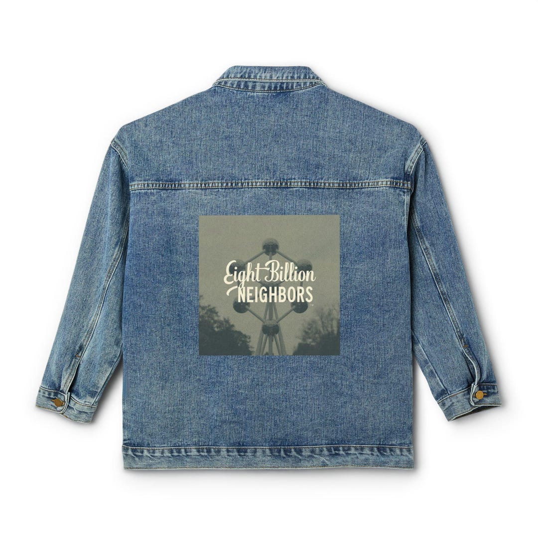 Eight Billion Neighbors Denim Jacket | Back Print, Urban Typography - Etsy