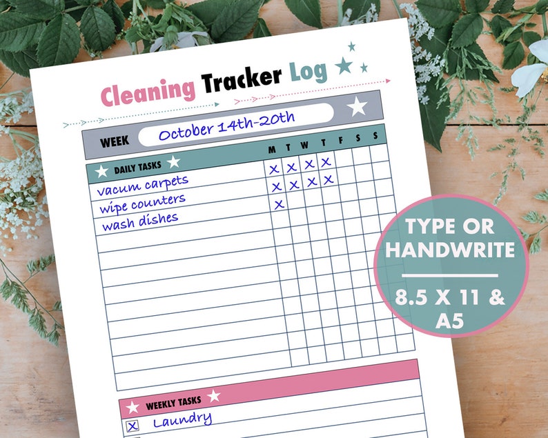 Cleaning Tracker Log , Cleaning Checklist, Daily Cleaning, Weekly ...