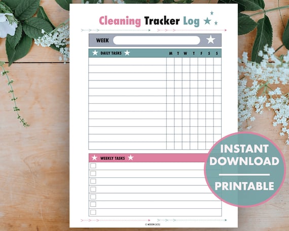 Cleaning Tracker Log Cleaning Checklist Daily Cleaning | Etsy