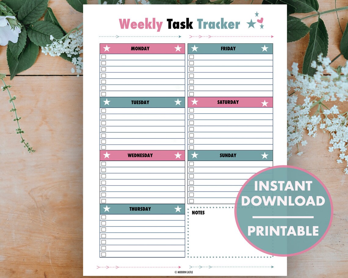 Weekly Task Tracker, Task Log, Weekly Checklist, Weekly Planner Log ...